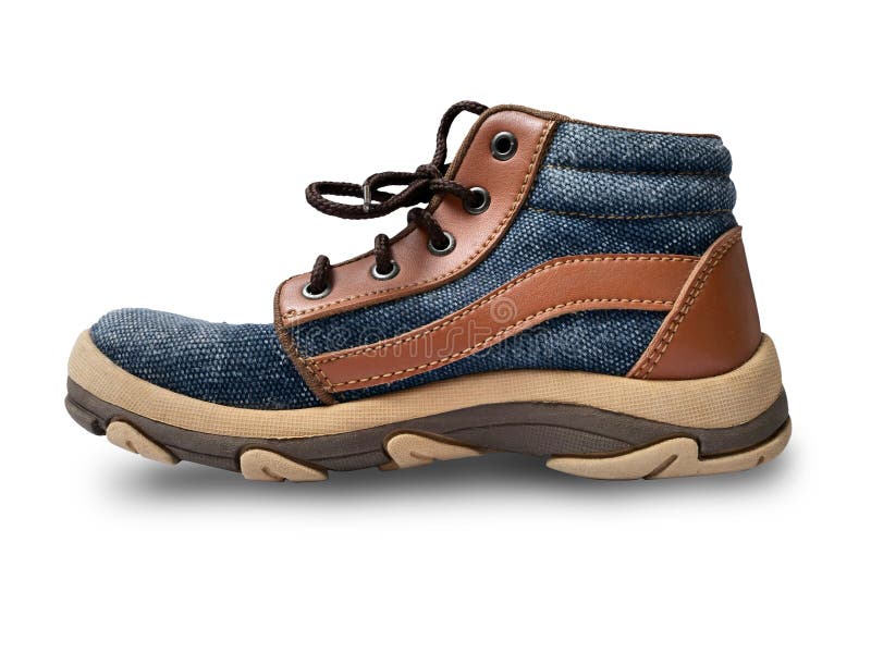 Canvas Fabric and Leather Boot Shoes, Cut Out Isolated on White Stock ...