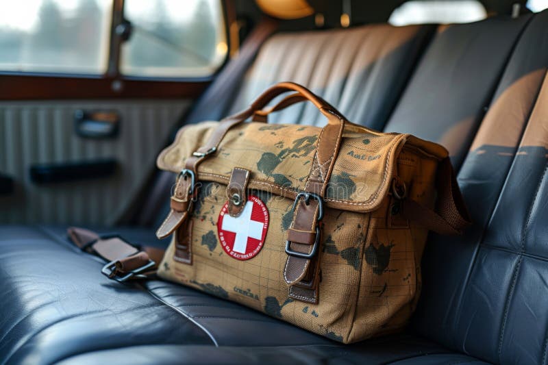 Canvas First Aid Bag with World Map Stock Illustration - Illustration ...