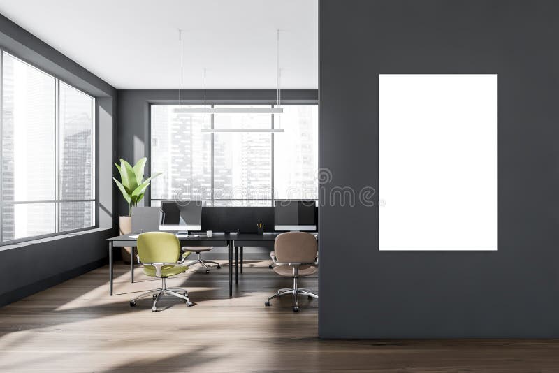 Canvas in Grey Office with Dark Parquet Floor Stock Illustration ...