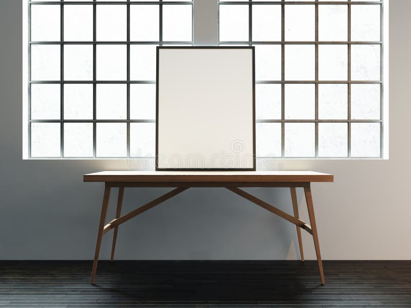Canvas Mockup on the Table Near the Window in White Loft. 3D Rendering ...