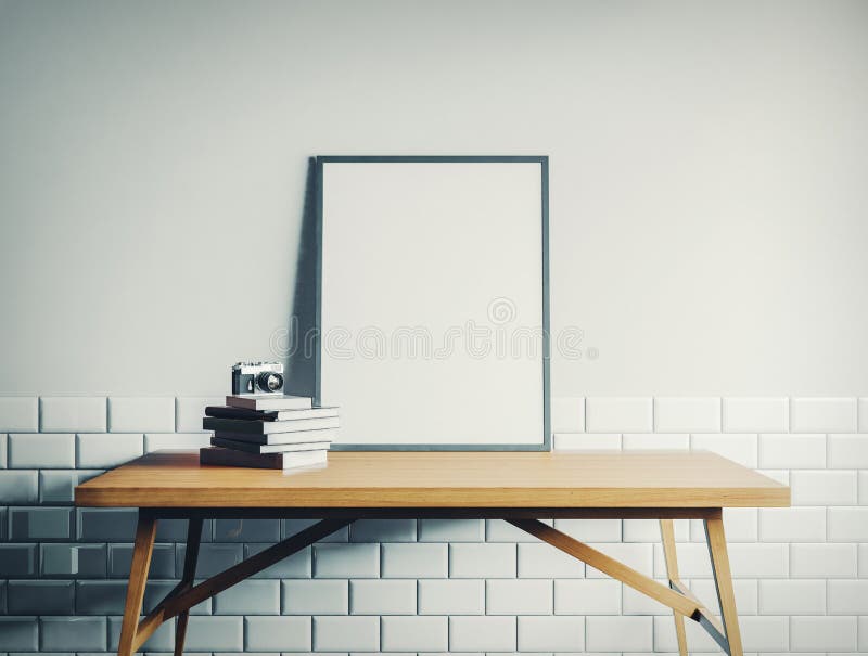 Canvas Mockup on the Table in White Room. 3D Rendering Stock Photo ...