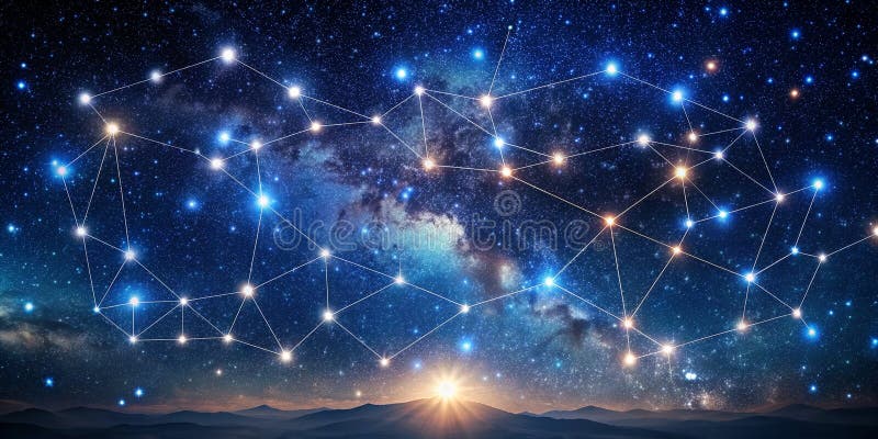 A Canvas of a Night Sky Where Constellations of Stars Form Patterns of Interlinked Circles ...