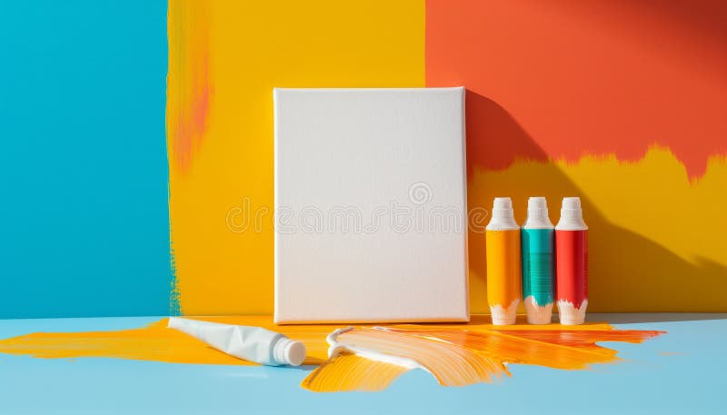 Canvas and Paint with Yellow Background Stock Image - Image of ...