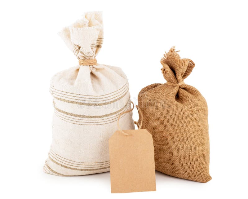 Canvas sacks with tag stock photo. Image of cord, canvas - 87071166