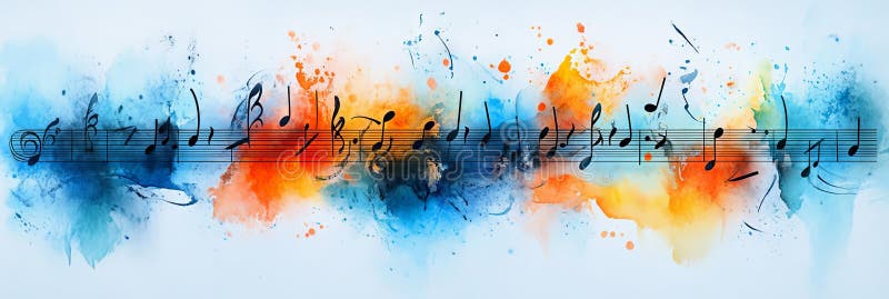 A Canvas Showing Musical Notes, Enhanced by Paint Splatters. Stock ...