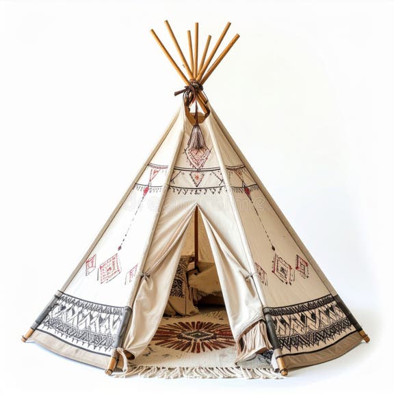 Canvas Teepee with Intricate Pattern in Studio Setting Tribal Native ...