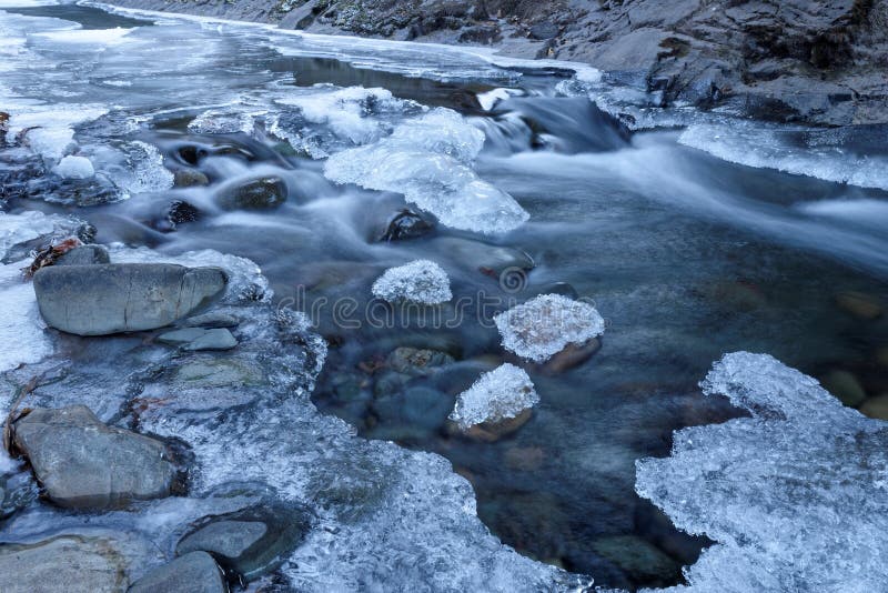 Canyon Creek - October Freeze Over Stock Image - Image of current ...
