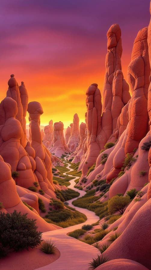 A Canyon with a Path through it Stock Illustration - Illustration of ...