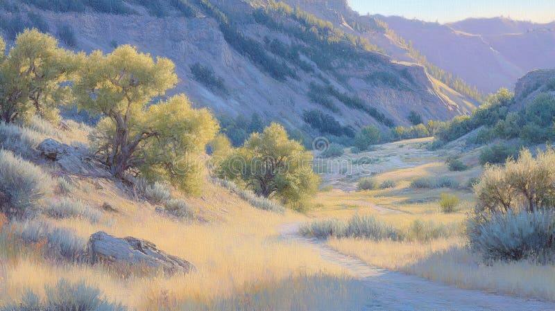 Canyon Path Sunset Golden Hour Landscape Painting Stock Photo - Image ...