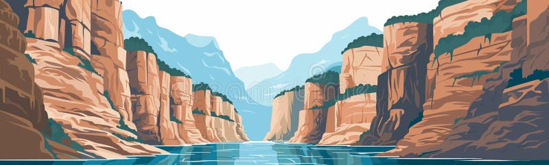 A Canyon with a River Vector Simple 3d Smooth Cut Isolated Illustration ...