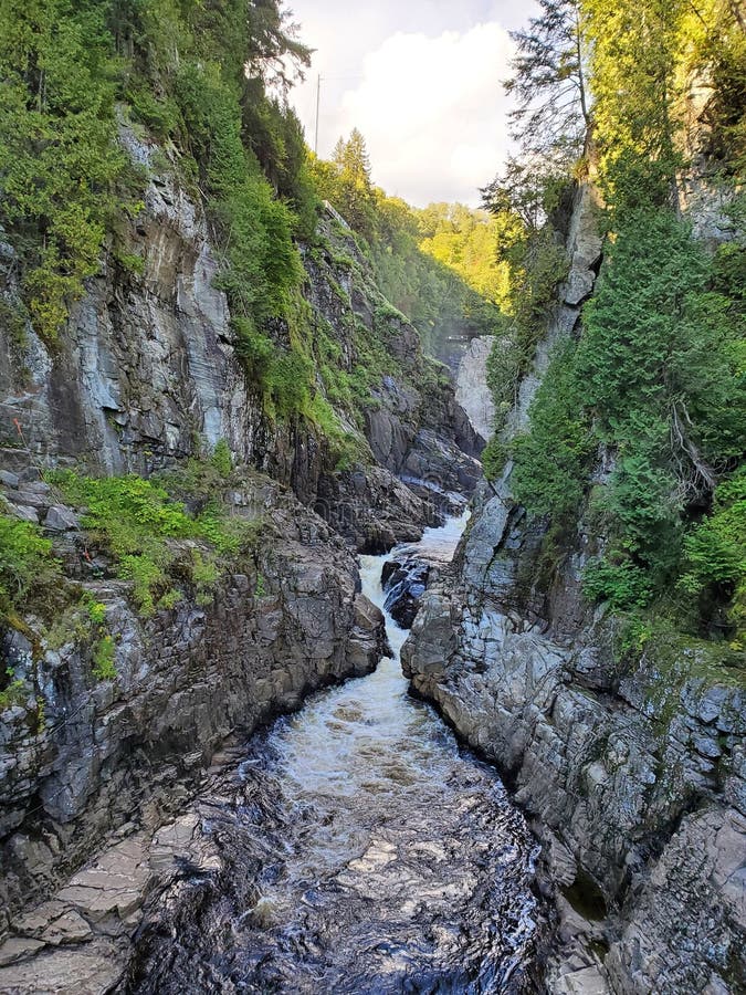 Canyon Sainte-Anne Quebec Mountain River Rock Cliff Bridge Stock Image ...