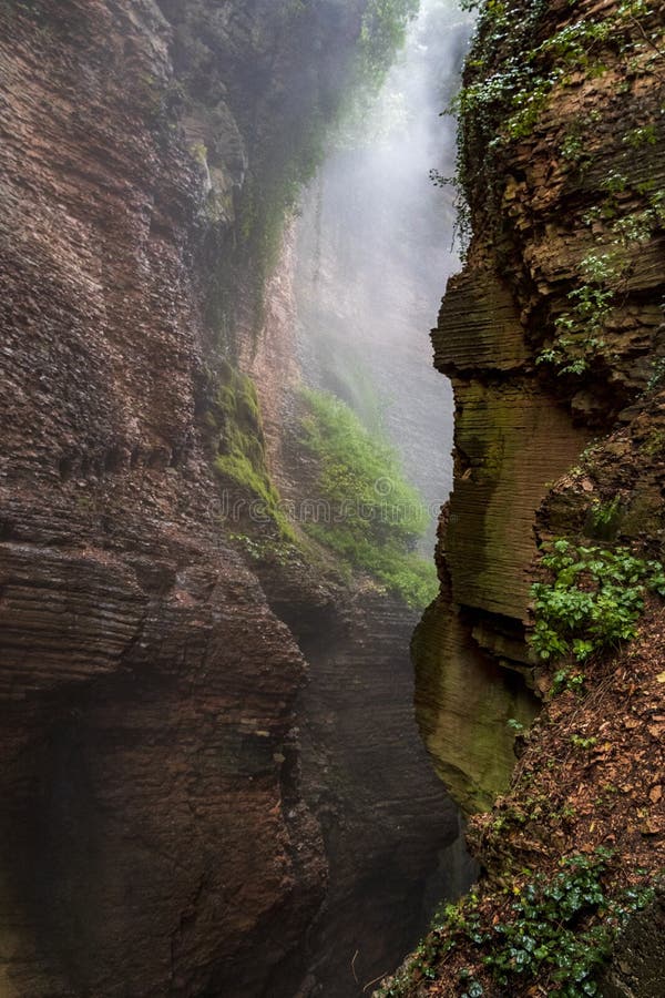 Canyon and Waterfall at Orrido Di Bellano in Italy. Stock Image - Image ...