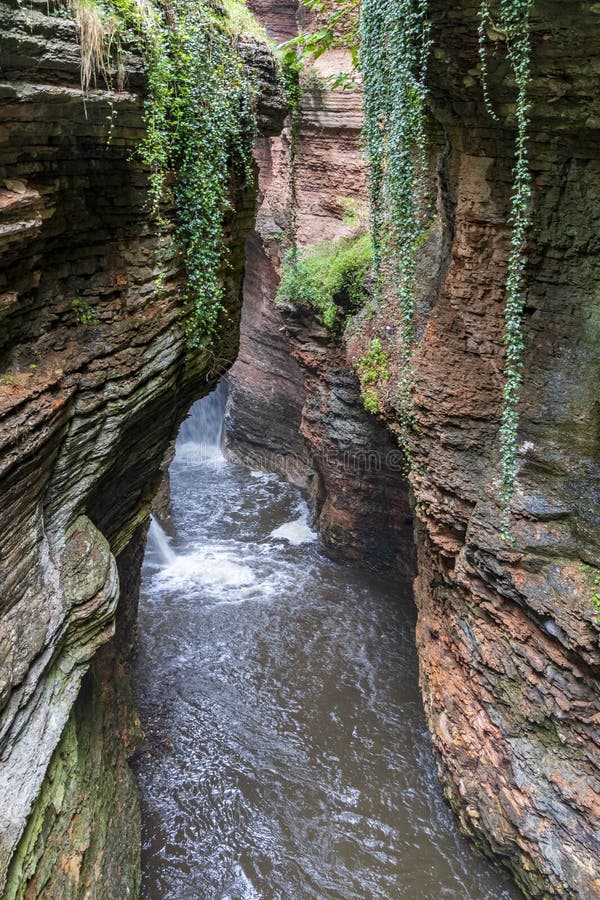 Canyon and Waterfall at Orrido Di Bellano in Italy. Stock Photo - Image ...