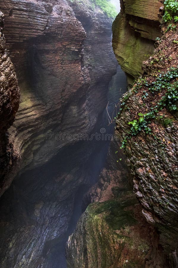 Canyon and Waterfall at Orrido Di Bellano in Italy. Stock Image - Image ...