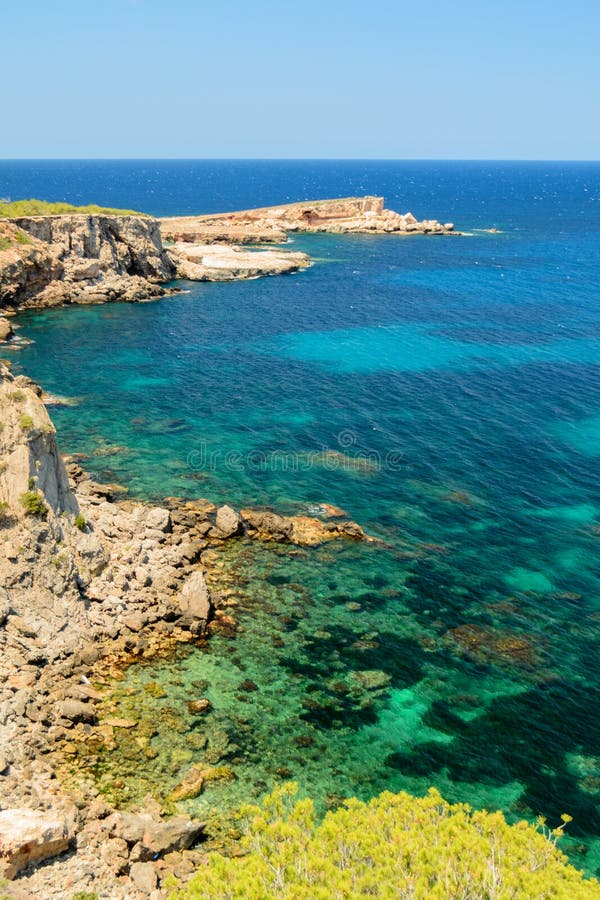 Cap Blanc, Ibiza, Spain stock photo. Image of boat, tree - 119993340