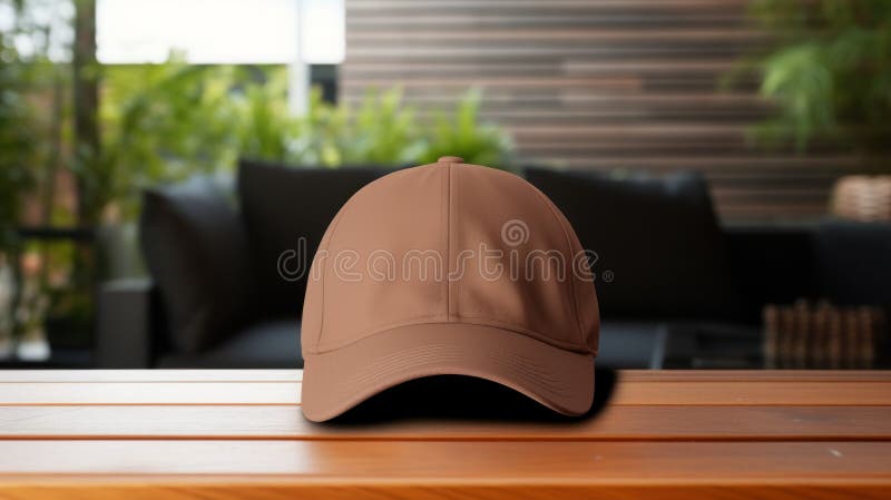 Cap with Blank Front, Realistic on a Mockup Template in a Table Stock Image - Image of accessory ...