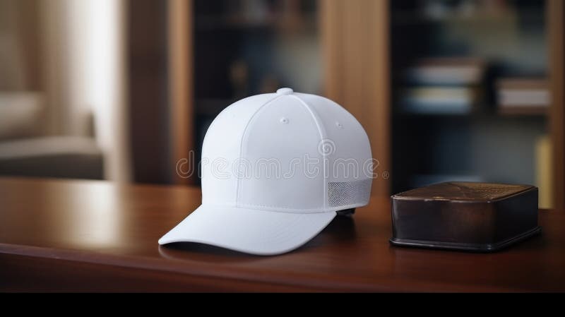 Cap with Blank Front, Realistic on a Mockup Template in a Table Stock Photo - Image of white ...