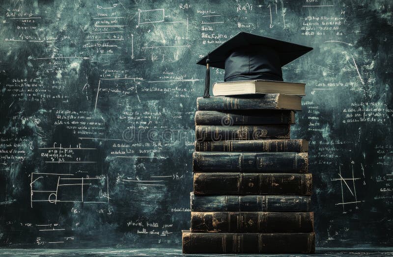 Cap and Books Symbolize Learning and Education in a Classroom Setting ...