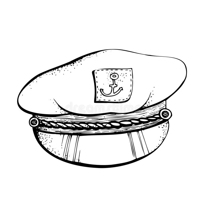 Cap of the Captain, Sailor. Isolated Object Drawn by Hand in Graphic ...