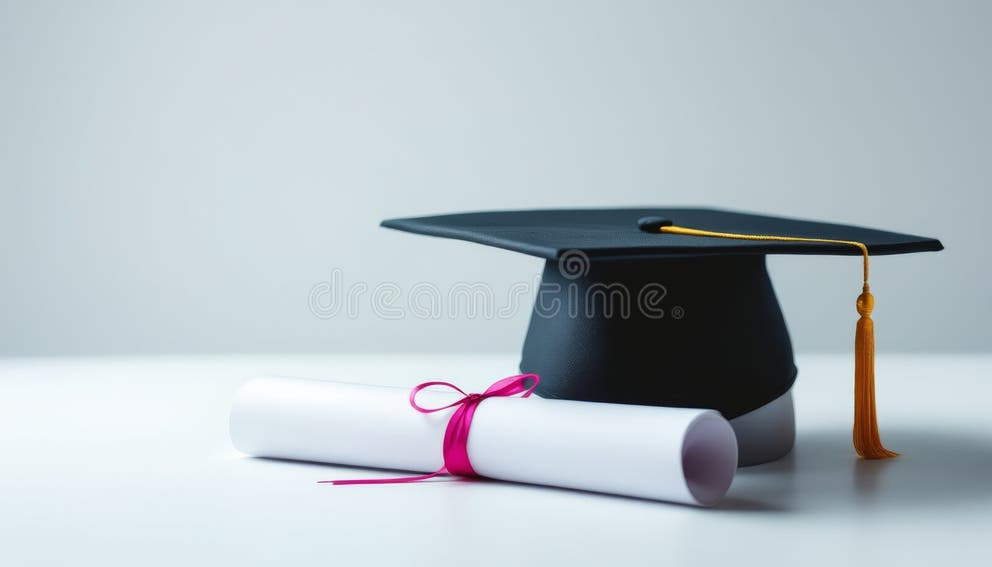 Cap and Diploma, Graduation Day Concept, White Backdrop Stock ...