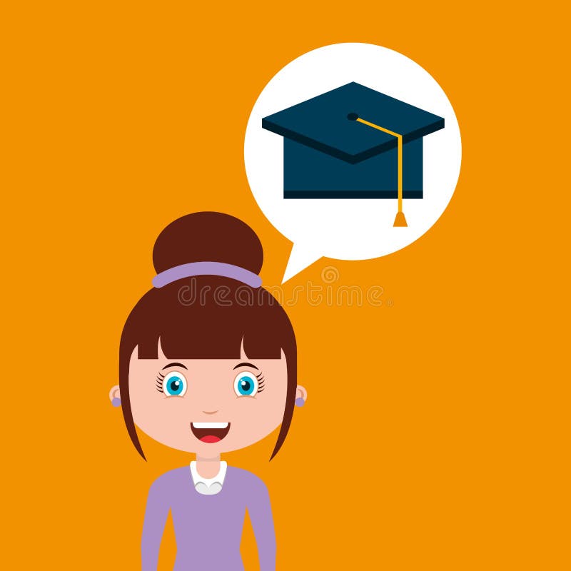 Cap Graduation Education Online Design Girl Stock Vector - Illustration ...