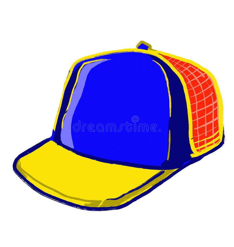 Cap Hat Primary Color Scheme Red Blue Yellow Object Hand Drawn ...