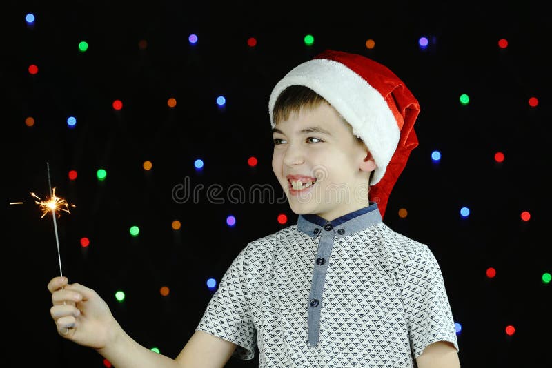 In the Cap of Santa Claus, a Little Boy Stock Image - Image of portrait ...