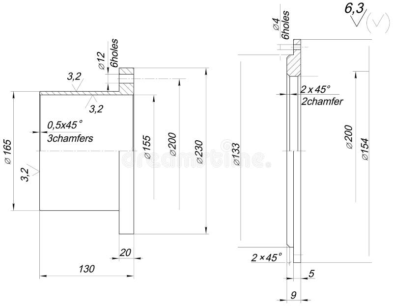 Cap Sketch with Chamfers. Engineering Drawing Stock Vector ...