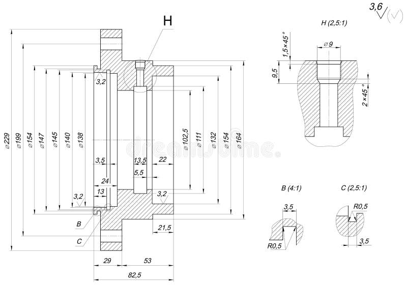 Shaft Sketch with Hatching. Engineering Drawing Stock Vector ...