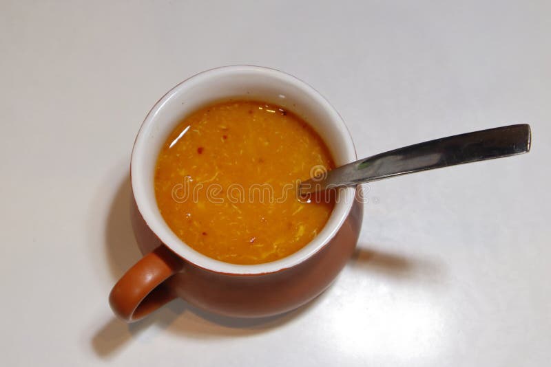 Cap of soup with spoon. stock image. Image of food, soup - 258422369
