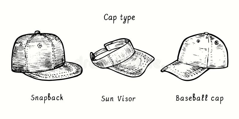 Cap Types. Snapback, Sun Visor and Baseball Cap Stock Vector ...
