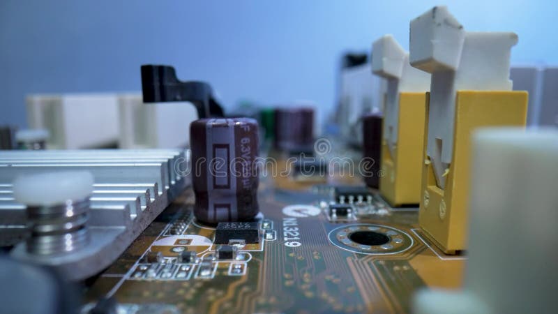 Capacitors, Aluminum Heatsinks for Cooling, Chips and Memory Slots on a ...