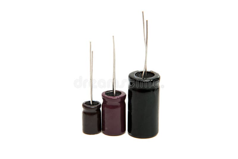 Red capacitors isolated stock image. Image of components - 14543395