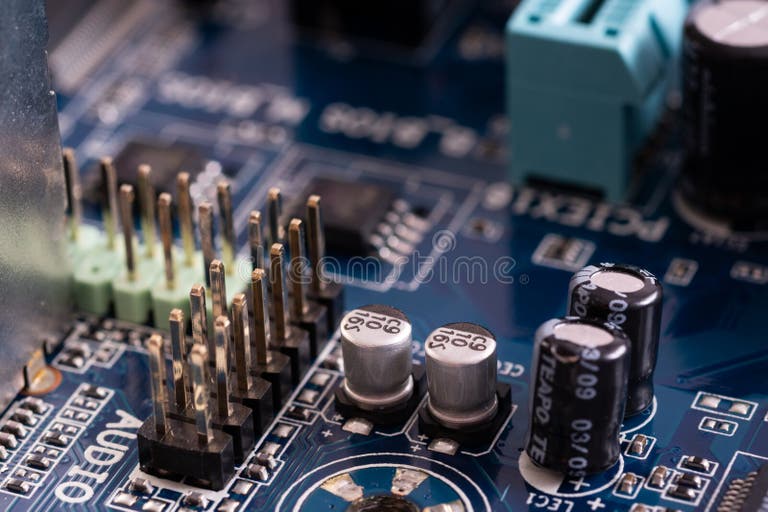 Capacitors on Motherboard Close Up Editorial Photo - Image of device ...