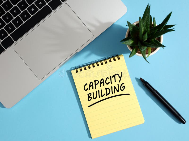 Capacity Building Written on Notepad with Laptop and Plant on Blue ...