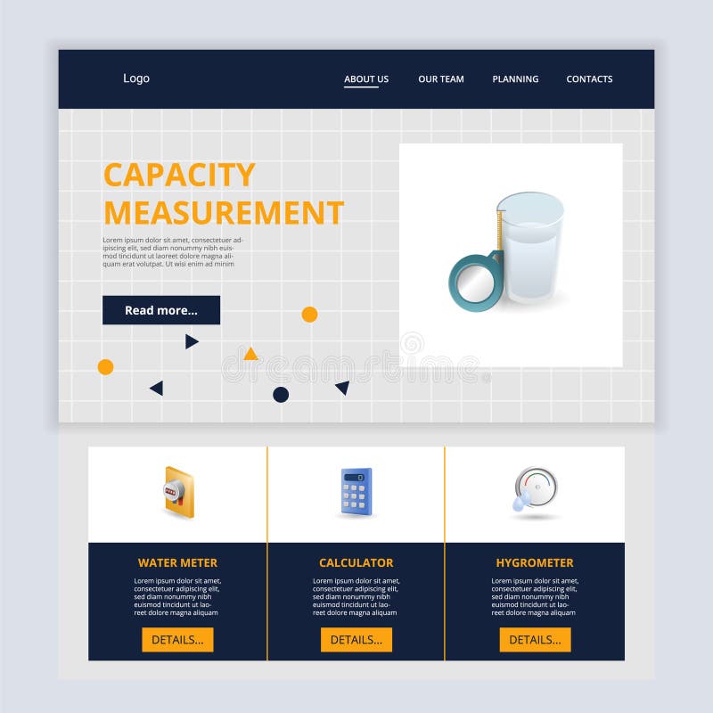 Capacity Measurement Flat Landing Page Website Template. Water Meter ...