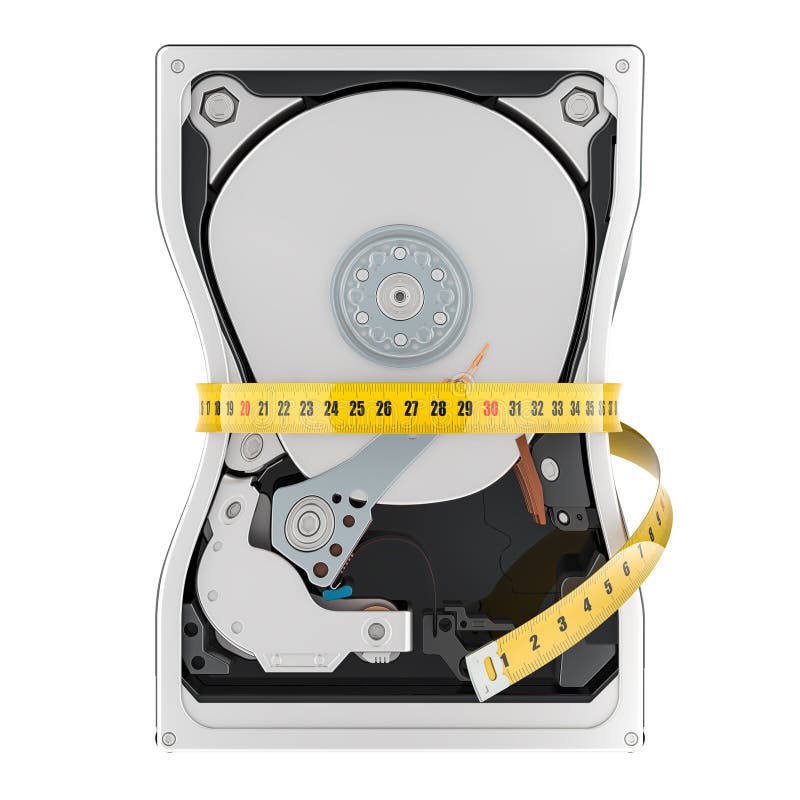 Capacity Storage HDD, Concept. Hard Disk Drive with Measure Tape Around ...