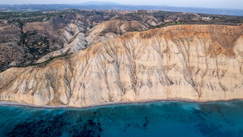 Cape Aspro Cliffs Aerial Panorama from Drone, Limassol Stock Image ...