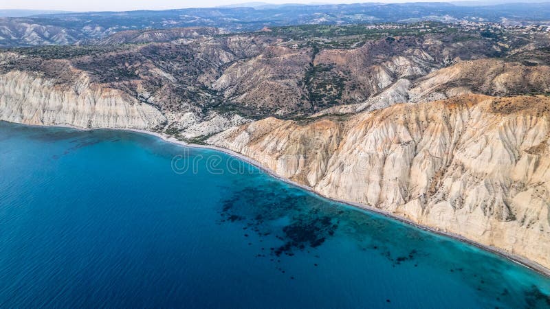 Cape Aspro Cliffs Aerial Panorama from Drone, Limassol Stock Image ...