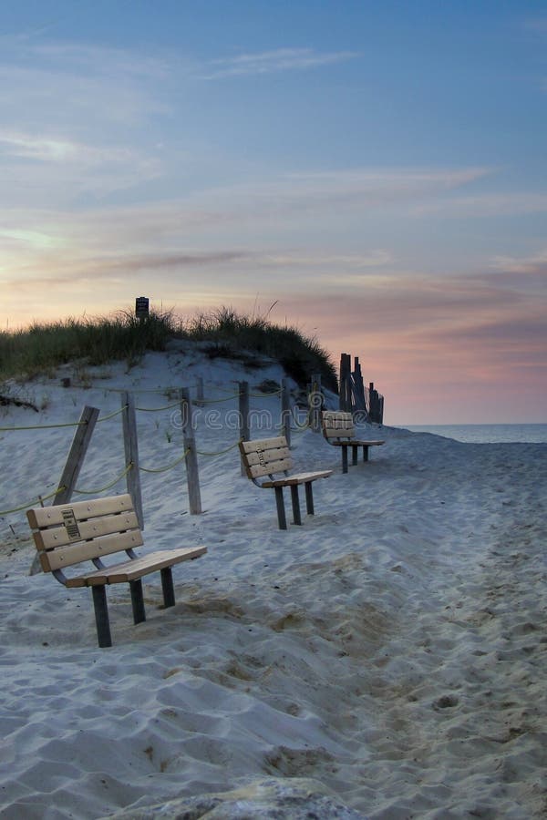 Cape Cod Beach Benches at Sunset Stock Image - Image of filtered, coast ...