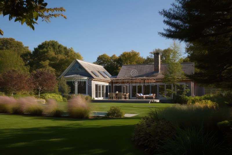 Cape Cod House with Backyard View of Majestic Mountain Range Stock ...