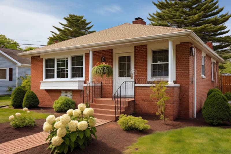 Cape Cod House with Brick Facade and a Mailbox Stock Photo - Image of ...
