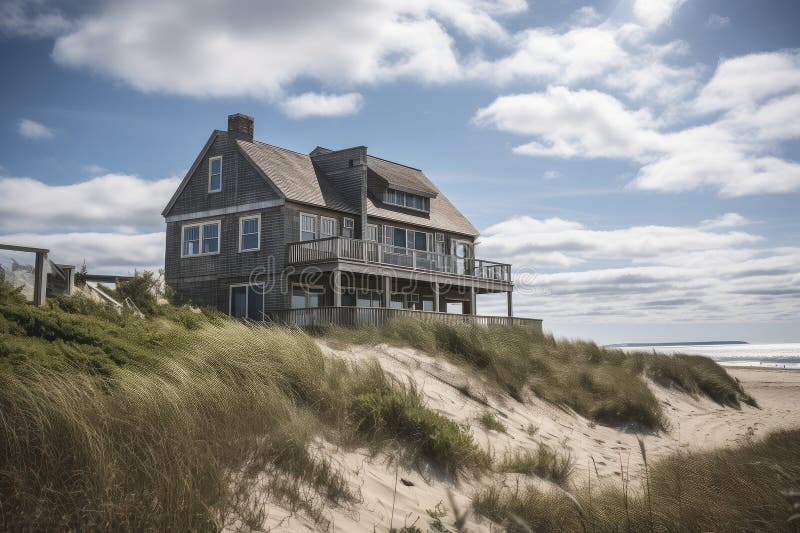 Cape Cod House Exterior, with View of the Beach and Ocean in the ...