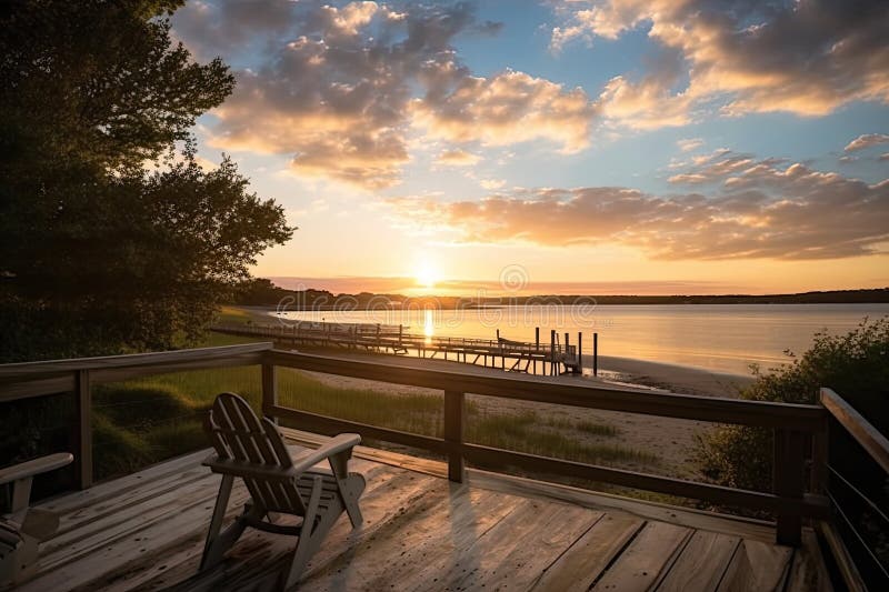 Cape Cod House with Private Beach and Sunsets Stock Illustration ...