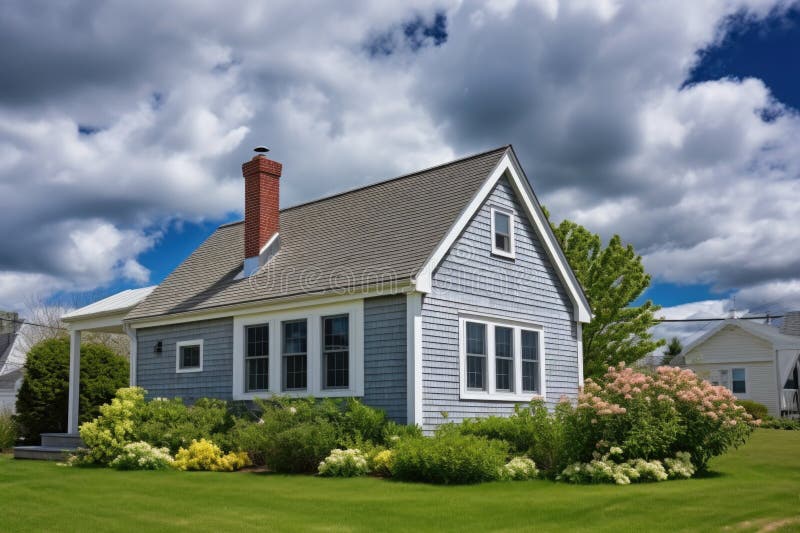Cape Cod House with a Side Gable Roof Contrasted Against a Cloudy Sky ...