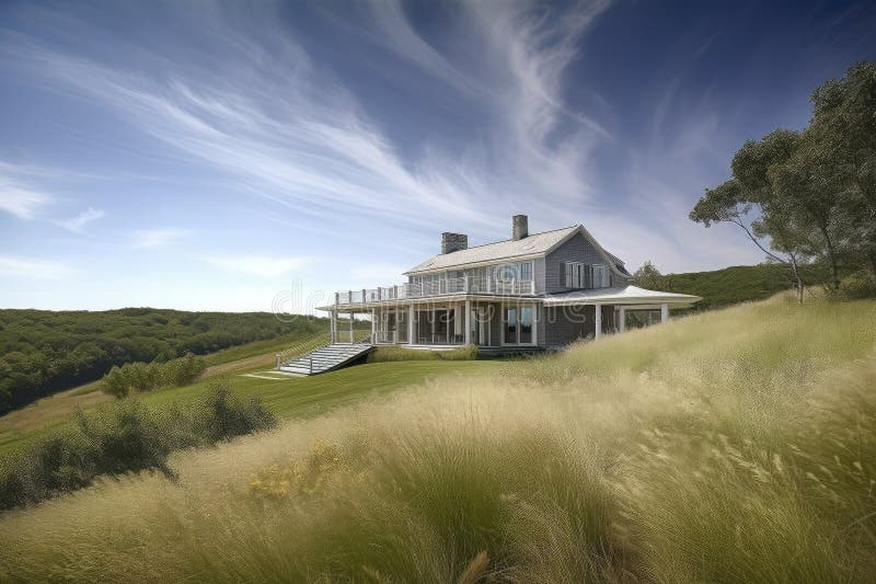 Cape Cod House with Verandah and Sweeping View of the Surrounding ...