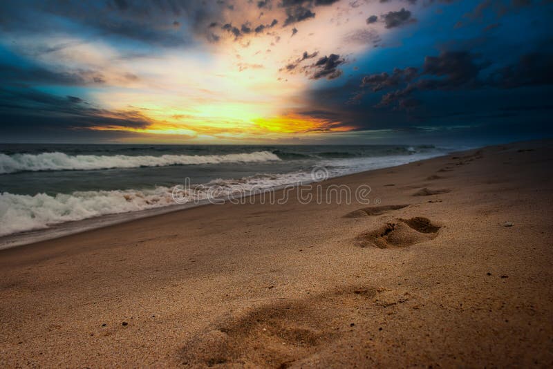 Nauset Beach Cape Cod Massachusetts Sunset Over Ocean View before Storm ...