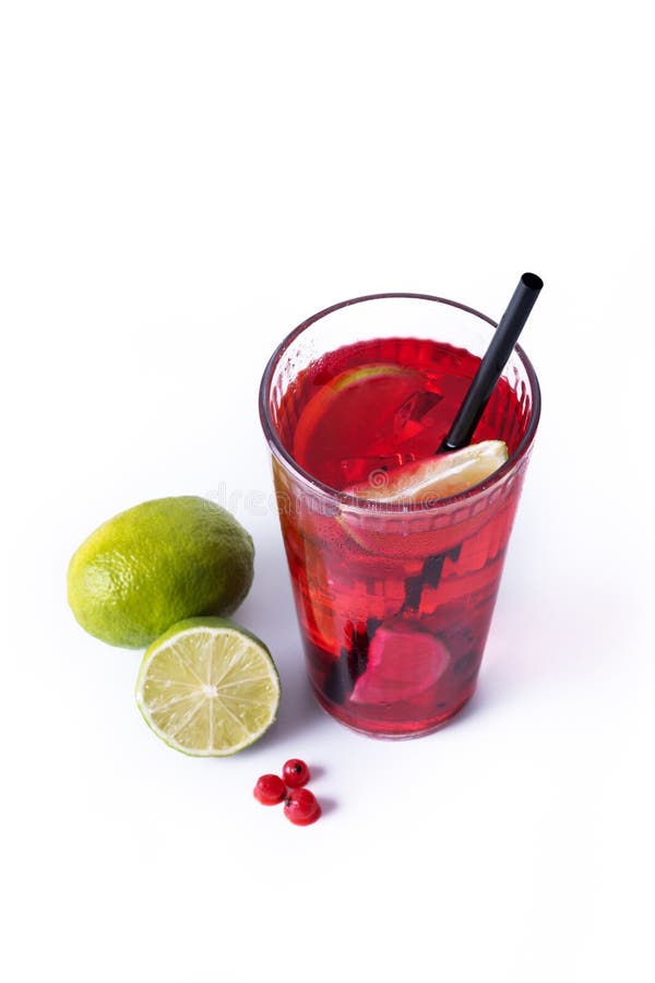 Cape Codder Cocktail with Vodka, Cranberry Juice and Lime Isolated on ...