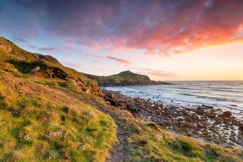 Cape Cornwall in St Just at Sunset Stock Photo - Image of horizontal ...