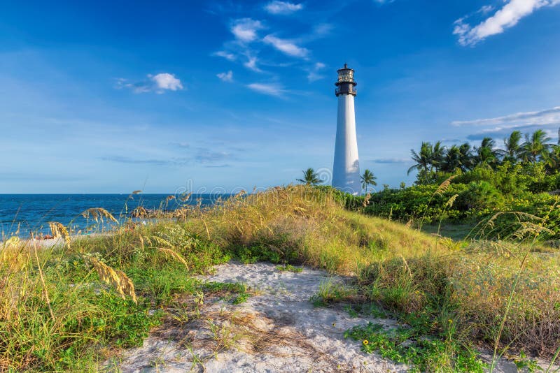 Cape Florida Lighthouse in Sunny Florida Beach Stock Photo - Image of ...